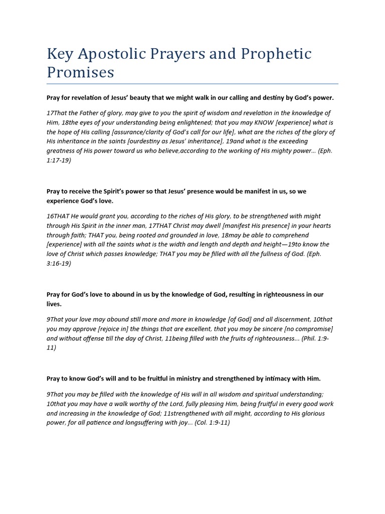 Key Apostolic Prayers and Prophetic Promises | Download Free PDF ...