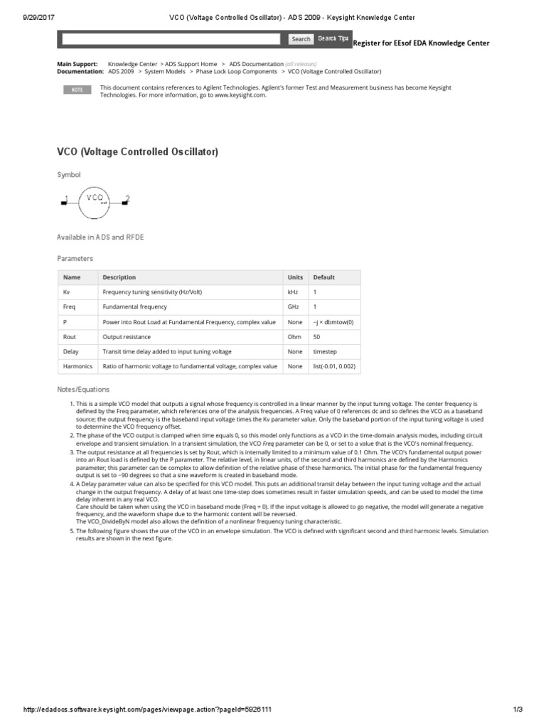 VCO (Voltage Controlled Oscillator) - ADS 2009 - Keysight Knowledge ...