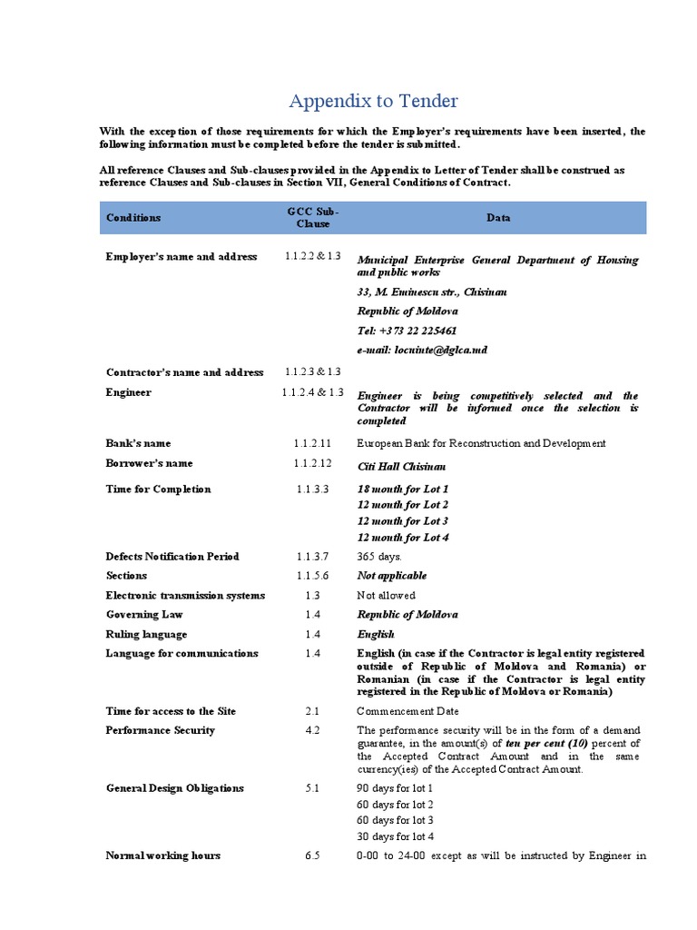 Appendix To Tender | Download Free PDF | Insurance | Payments