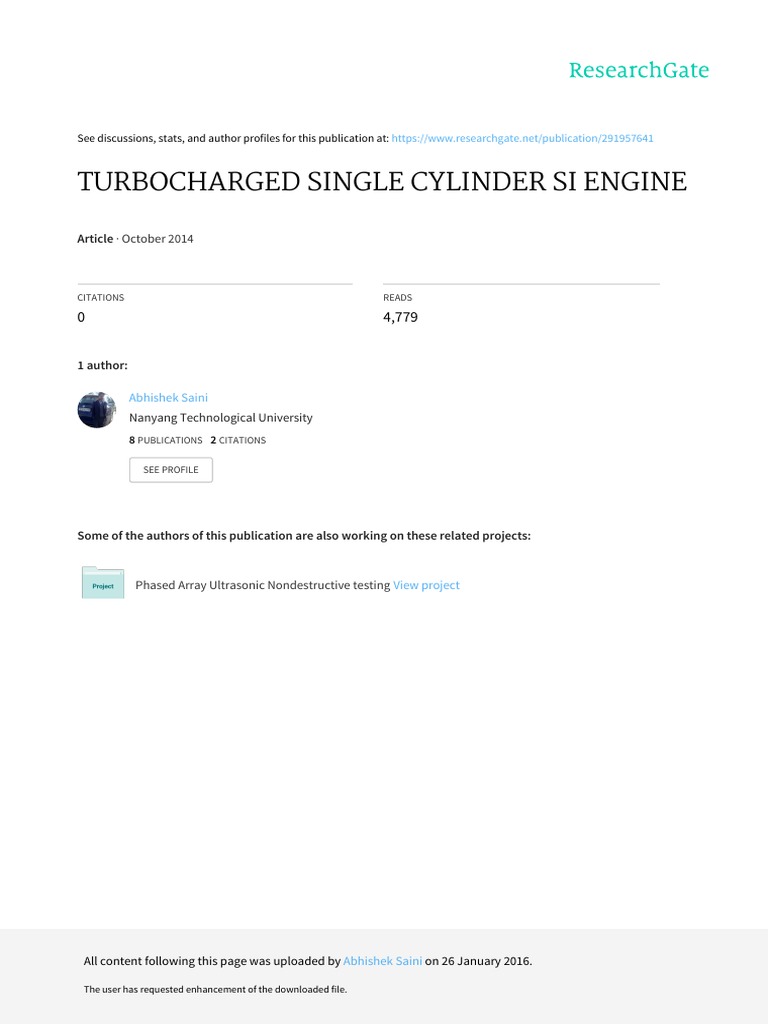 Turbocharged Single Cylinder Si Engine: October 2014 | PDF | Internal ...