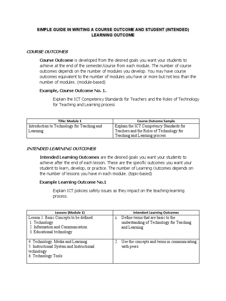 Course Outcomes: Title: Module 1 Course Outcome Sample | PDF