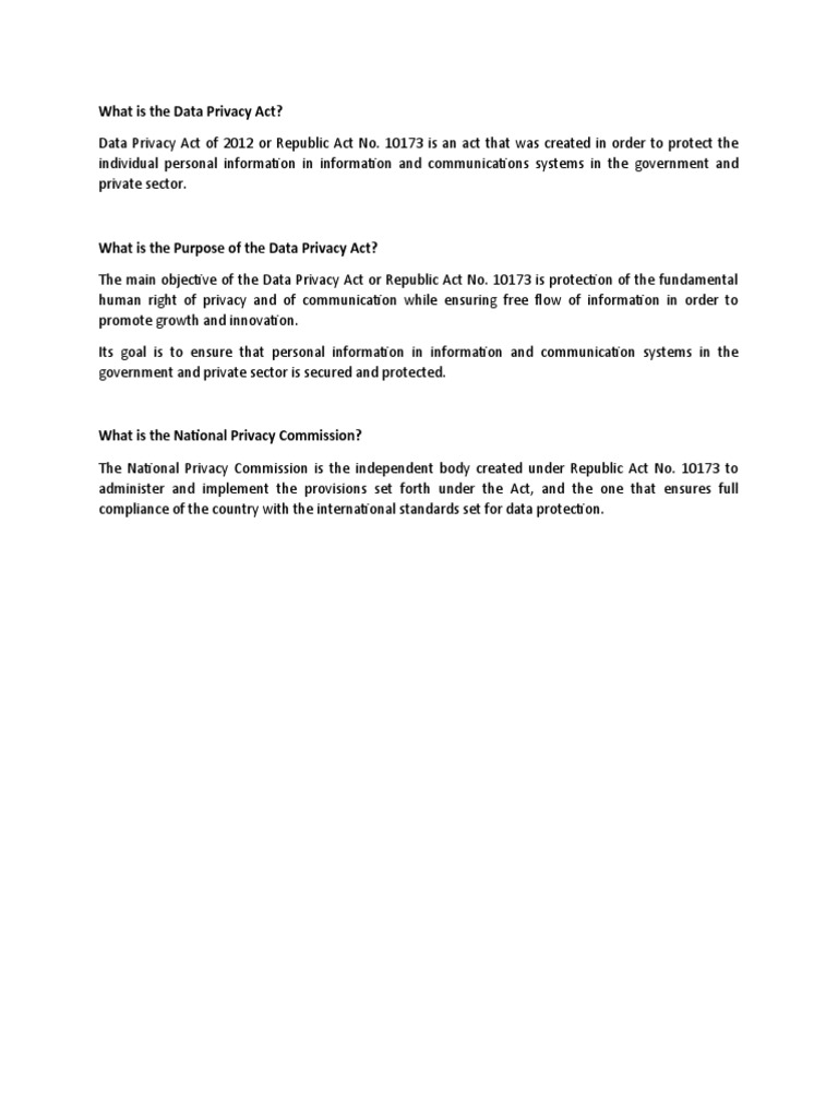 Overview of the Data Privacy Act 2012 | PDF