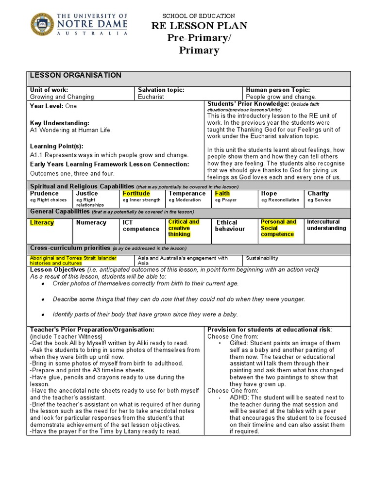 Re Lesson Plan Pre-Primary/ Primary | PDF