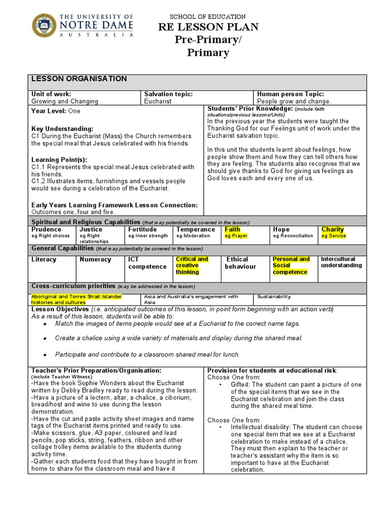 Re Lesson Plan Pre-Primary/ Primary | PDF