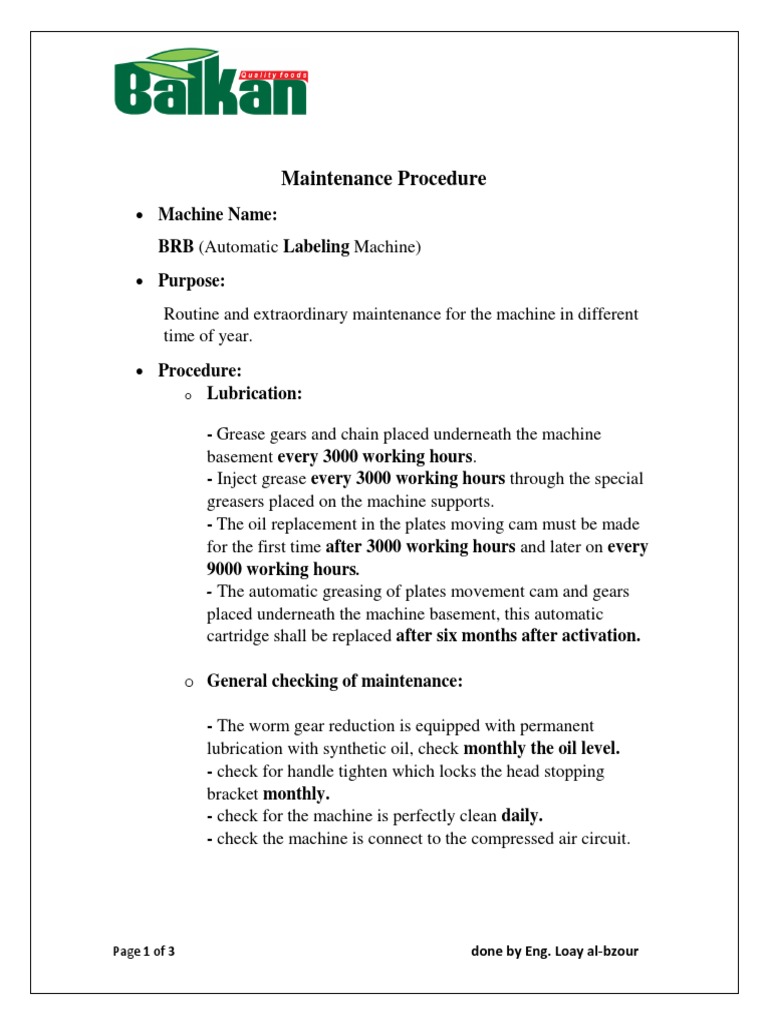 Maintenance Procedure BRB | PDF | Machines | Equipment