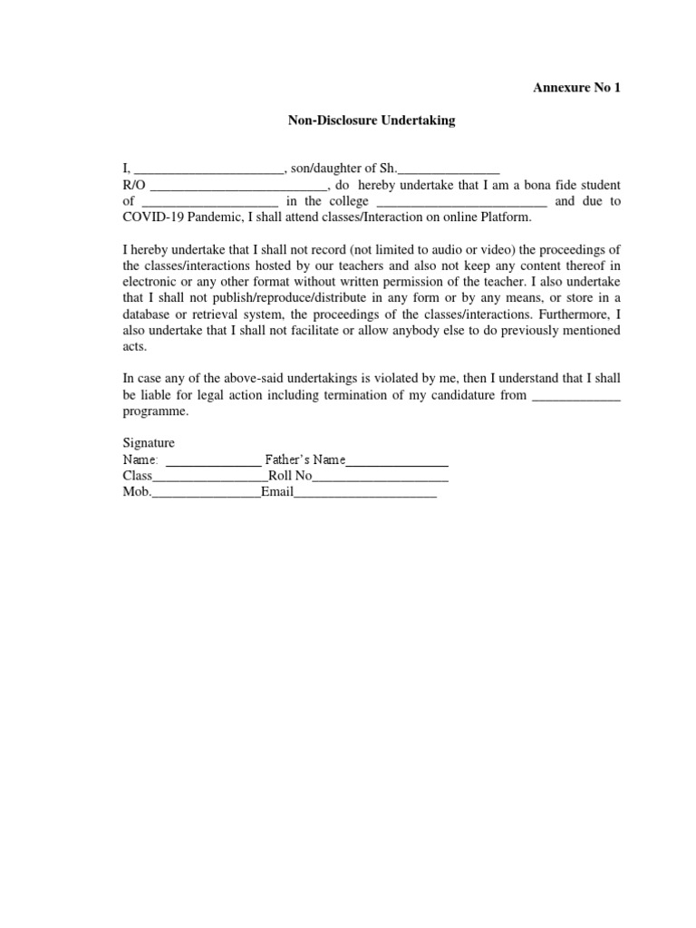 Annexure No 1 Non-Disclosure Undertaking | PDF