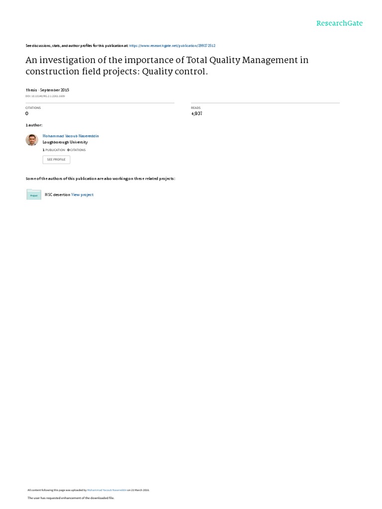 TQMthesis | PDF | Quality (Business) | Quality Management