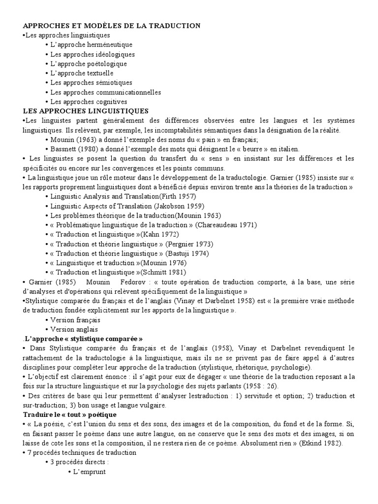 Modèles et Approches de la Traduction | PDF | Traductions | Discours ...