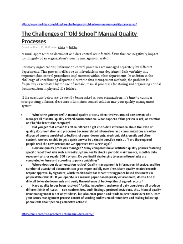 The Challenges of "Old School" Manual Quality Processes: Posted On ...