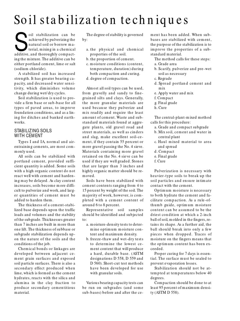 Concrete Construction Article PDF - Soil Stabilization Techniques | PDF | Lime (Material) | Soil