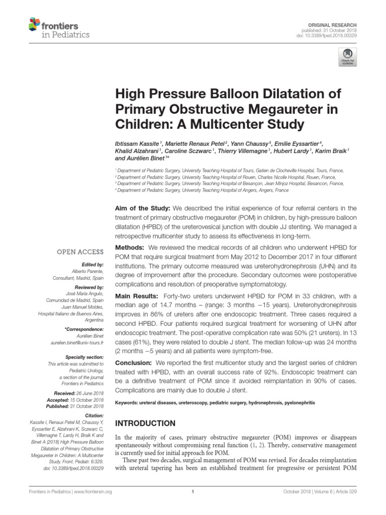 High Pressure Balloon Dilatation of Primary Obstructive Megaureter in ...