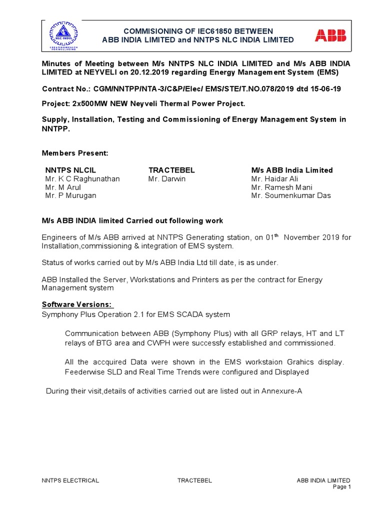 Commisioning of Iec61850 Between Abb India Limited and Nntps NLC India ...