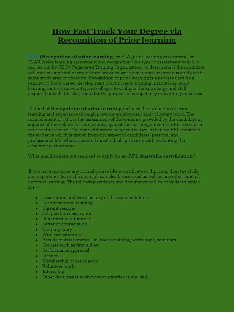 How Fast Track Your Degree Via Recognition of Prior Learning | PDF ...