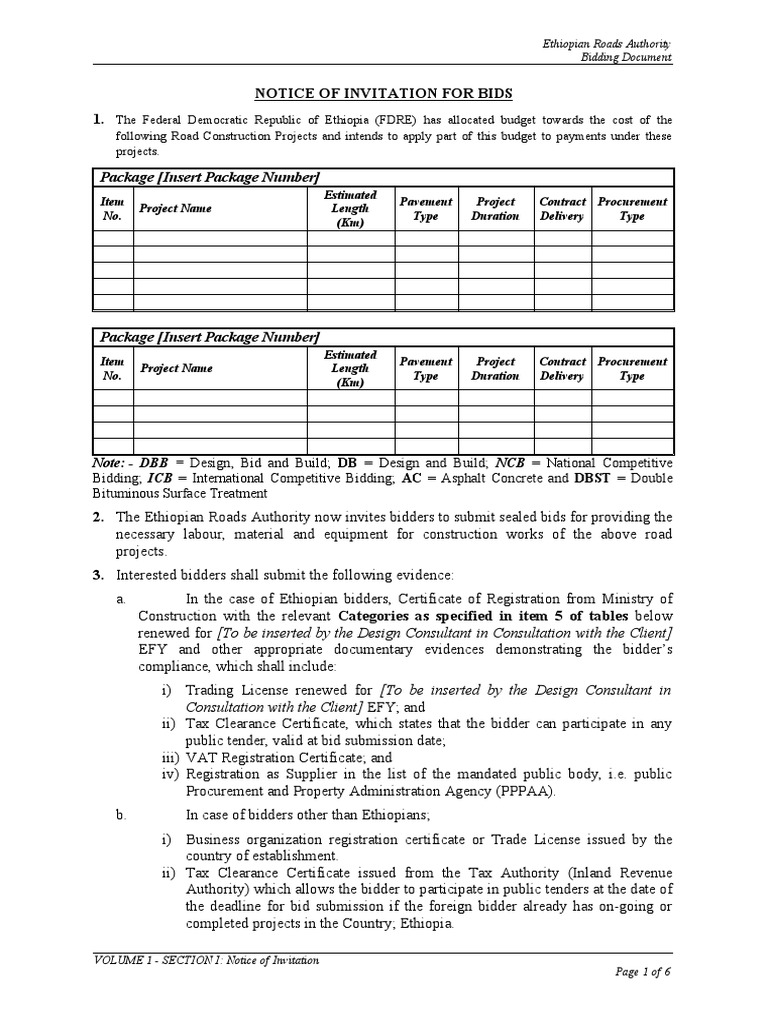 Section I Notice of Invitation (ERA Standard 2012 EC V. 1) | PDF ...