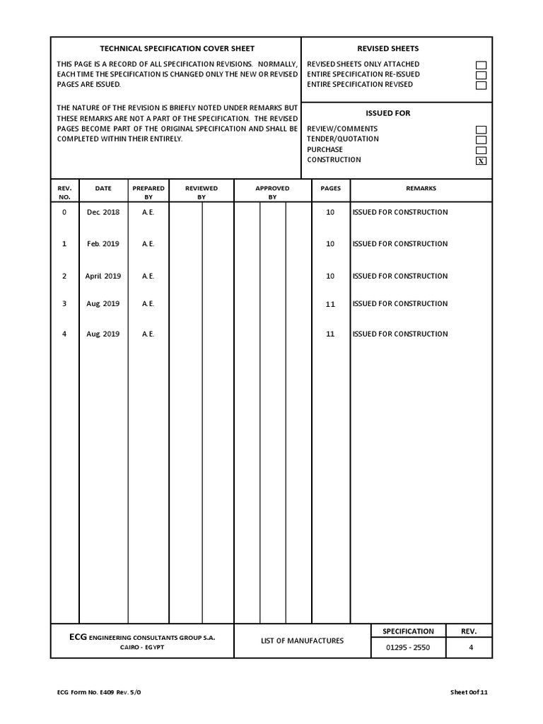 Technical Specification Cover Sheet Revised Sheets: Cairo - Egypt | PDF ...
