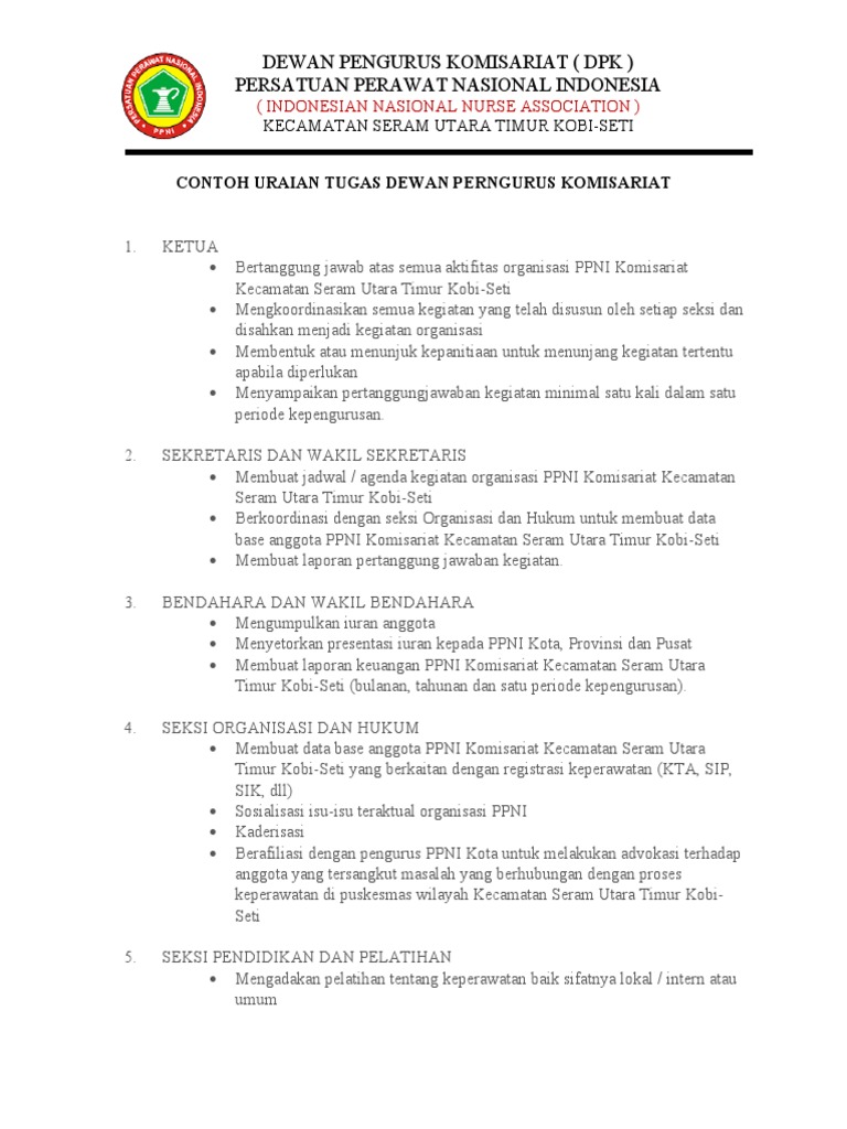 Uraian Tugas DPK Ppni | PDF