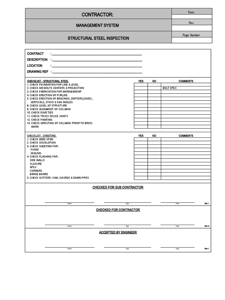 Contractor:: Management System Structural Steel Inspection | PDF