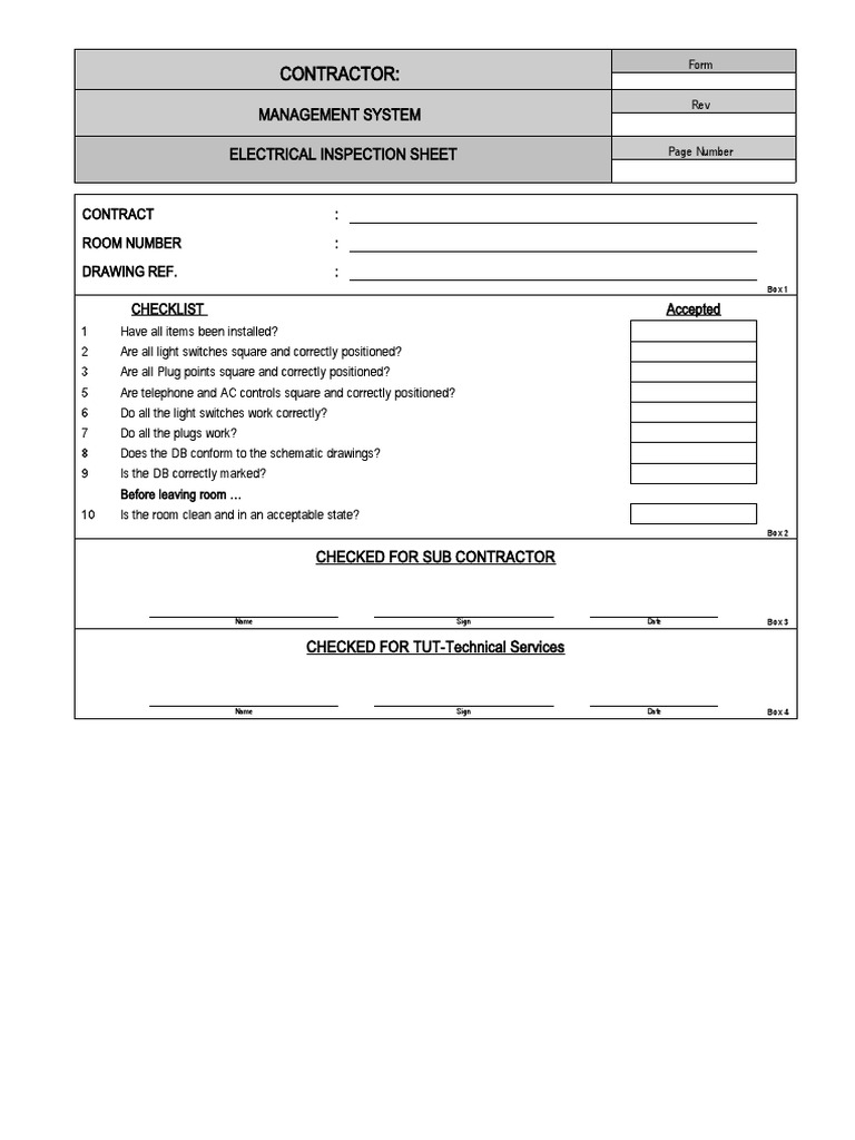 Electrical Inspection Sheet | PDF