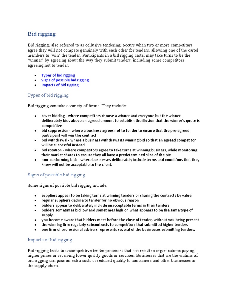 Types of Bid Rigging | PDF | Market (Economics) | Economies