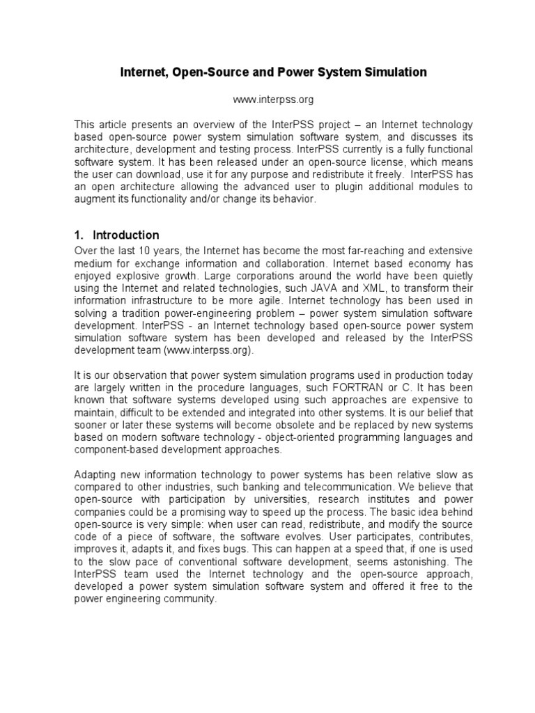 Internet, Open-Source and Power System Simulation | PDF | Integrated Development Environment ...