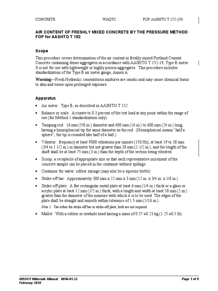 Aashto T 152 PDF | PDF | Concrete | Pump