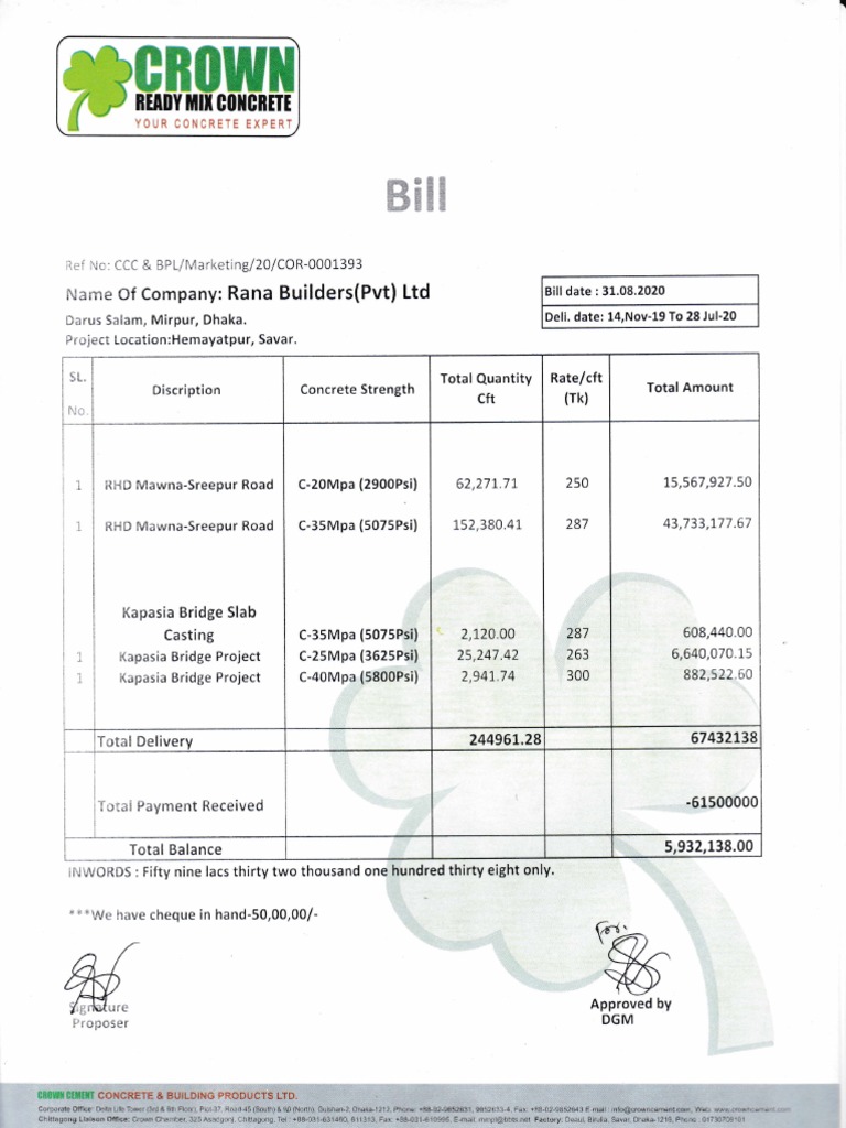 Bill of Rana Builders LTD PDF | PDF