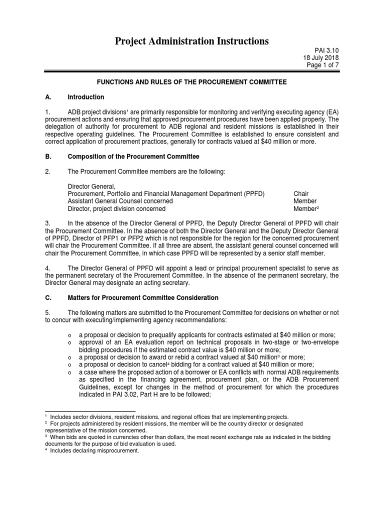 Procurement Committee Functions and Rules | PDF | Procurement | Committee