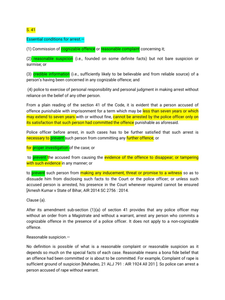 Conditions for Arrest Under CrPC Section 41 | PDF