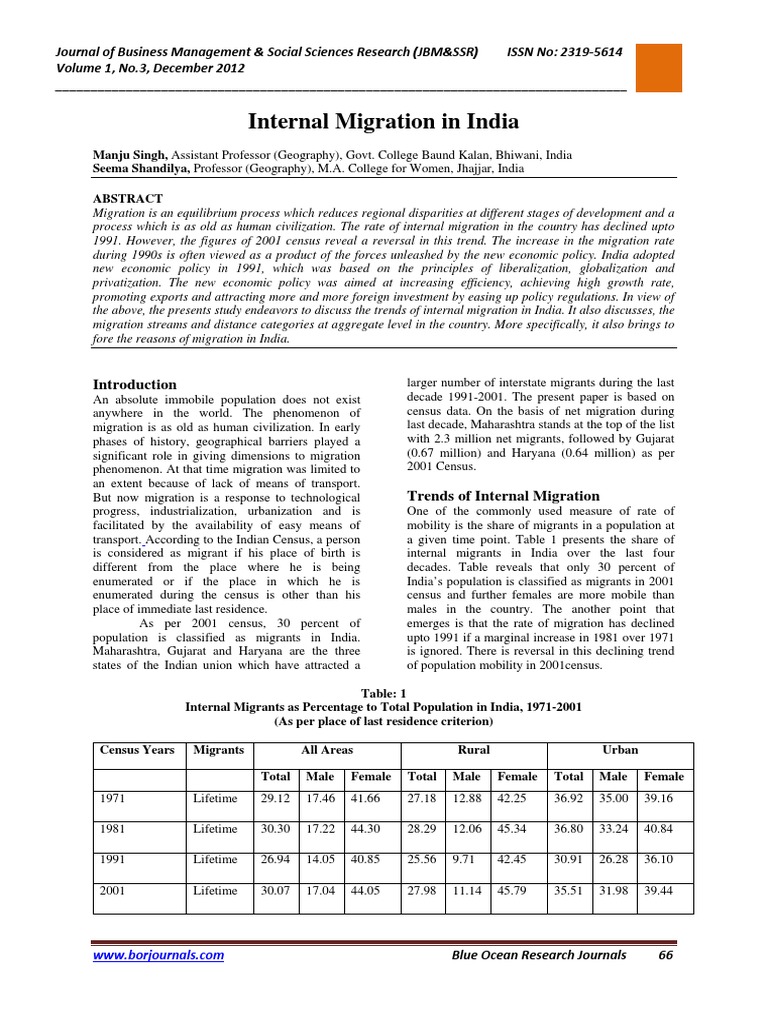 Internal Migration in India PDF | PDF | Human Migration | Immigration