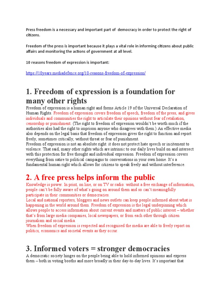 Importance of Freedom of the Press for Democracy and Citizens' Rights ...