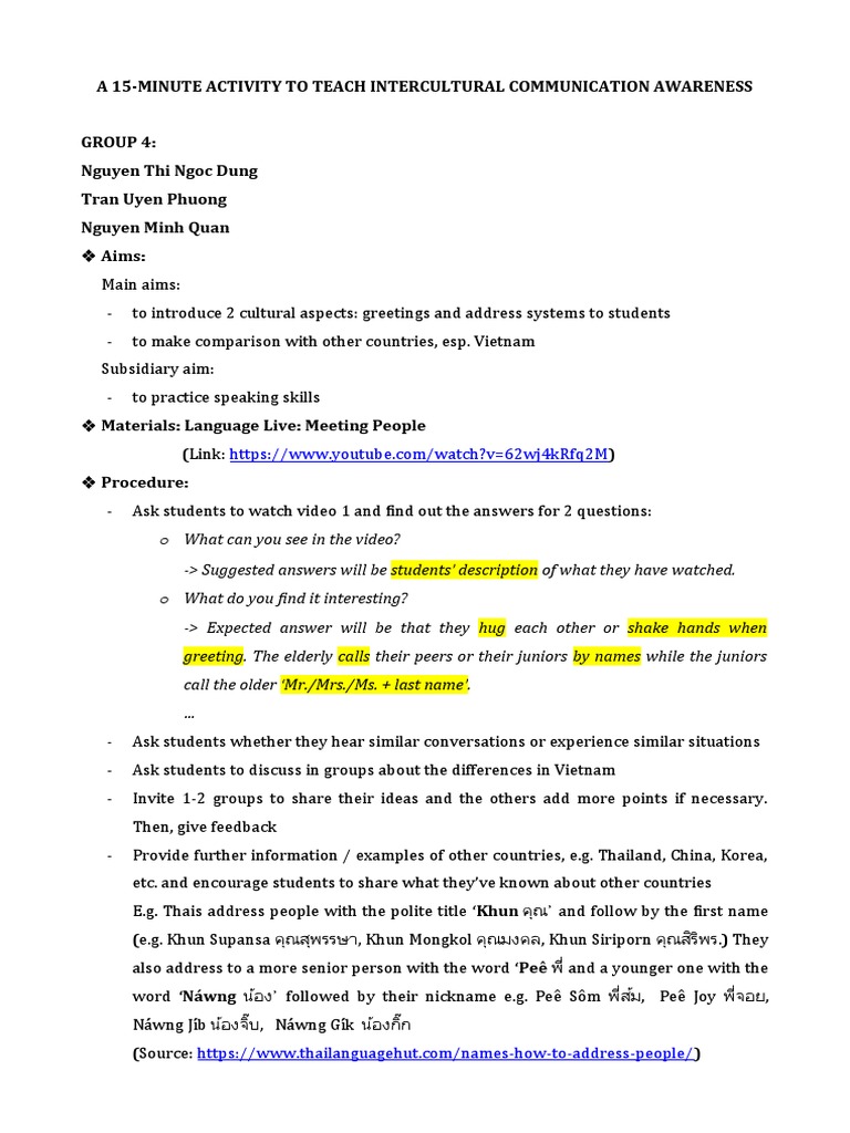 GROUP 4 - IC - Intercultural Awareness Activity | PDF
