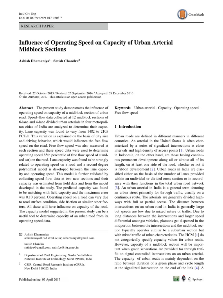 Influence of Operating Speed On Capacity of Urban Arterial Midblock Sections | PDF | Traffic | Road