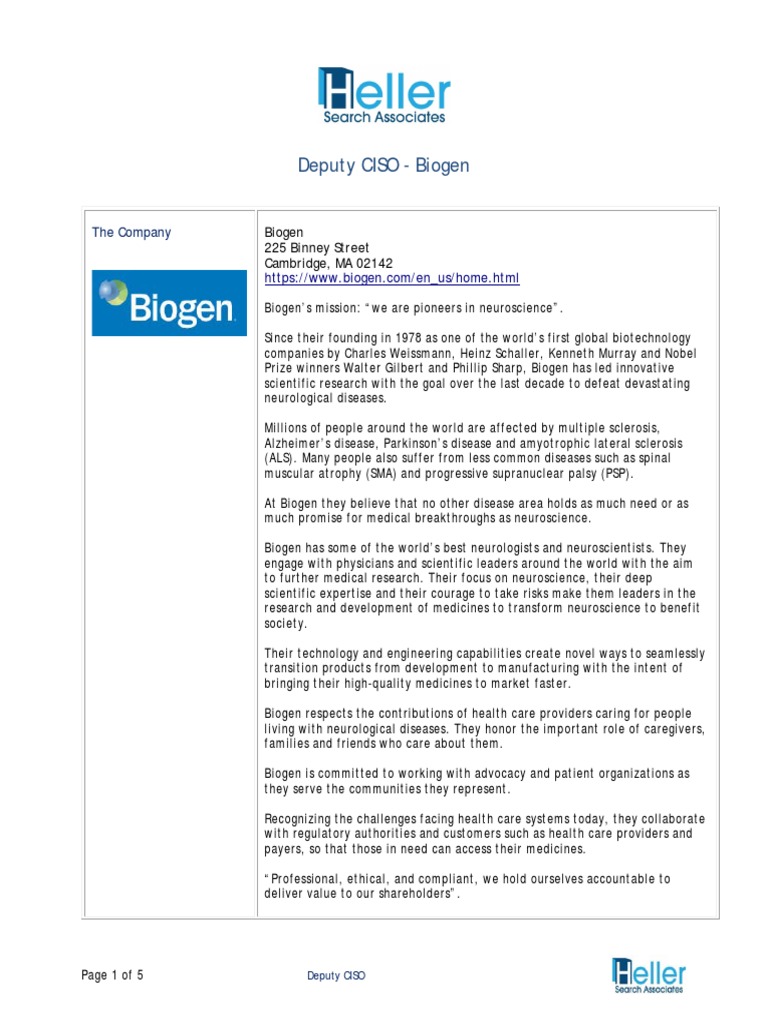 Deputy CISO - Biogen PDF | PDF | Information Security | Computer Security