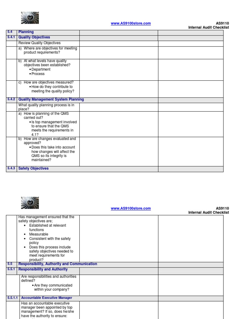 AS9110 Internal Audit Checklist Guide | PDF