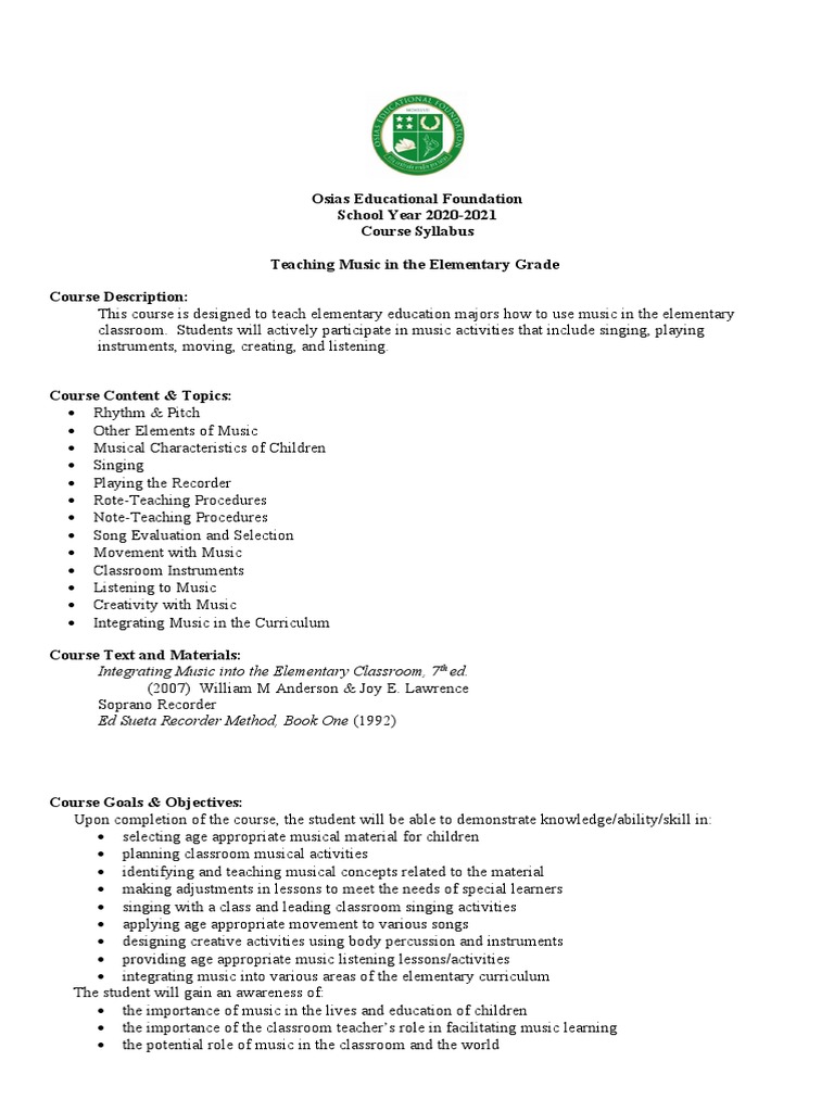 Teaching the Joy of Music: A Syllabus for Introducing Elementary ...