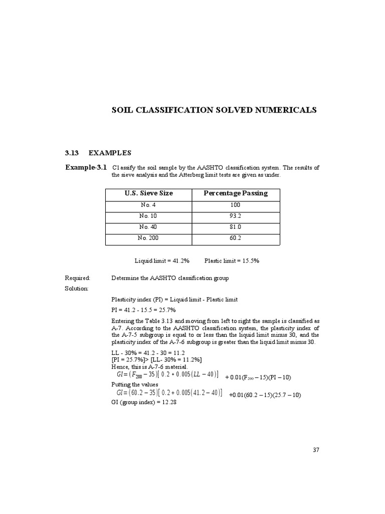 Soil Classification Solved Numericals and Related Tables | PDF | Silt ...