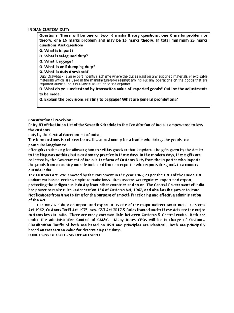 Understanding Indian Customs Duties: A Comprehensive Overview of Constitutional Provisions ...