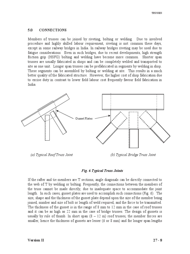 5.0 Connections: (A) Typical Roof Truss Joint (B) Typical Bridge Truss ...