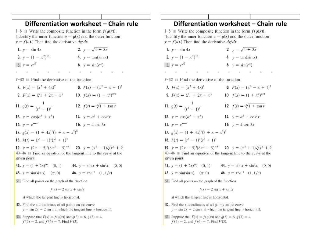 Chain Rule Worksheet | PDF