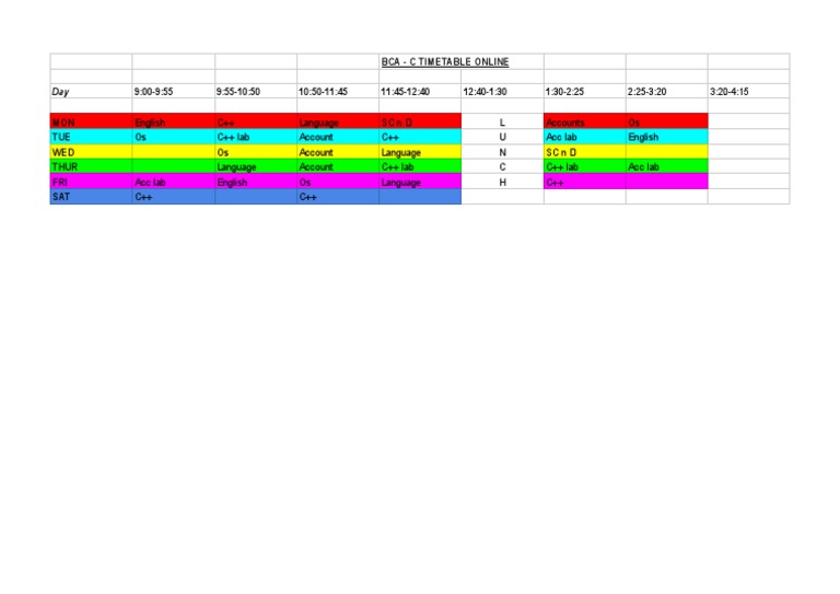 BCA C Timetable Overview | PDF