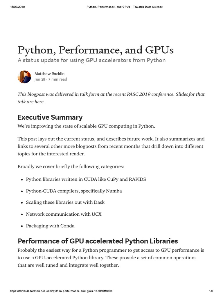 Python, Performance, and GPUs - Towards Data Science | PDF | Graphics ...