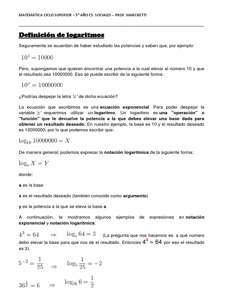 Definición de Logaritmos Matematica | PDF