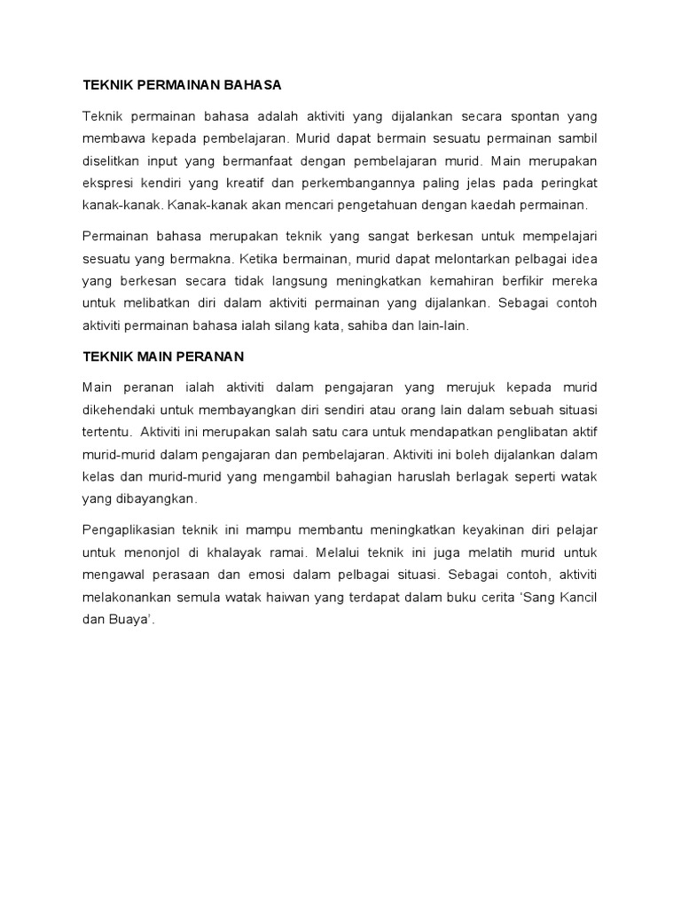 TEKNIK PERMAINAN BAHASA Dan MAIN PERANAN | PDF