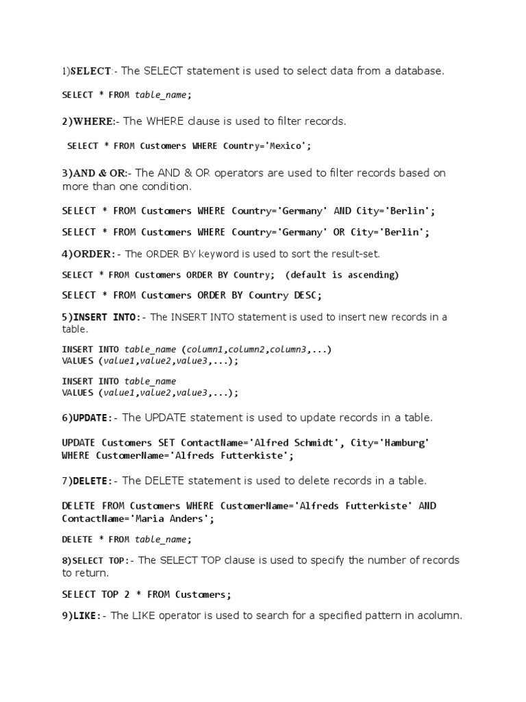 The SELECT TOP Clause Is Used To Specify The Number of Records To Return | PDF | Relational ...