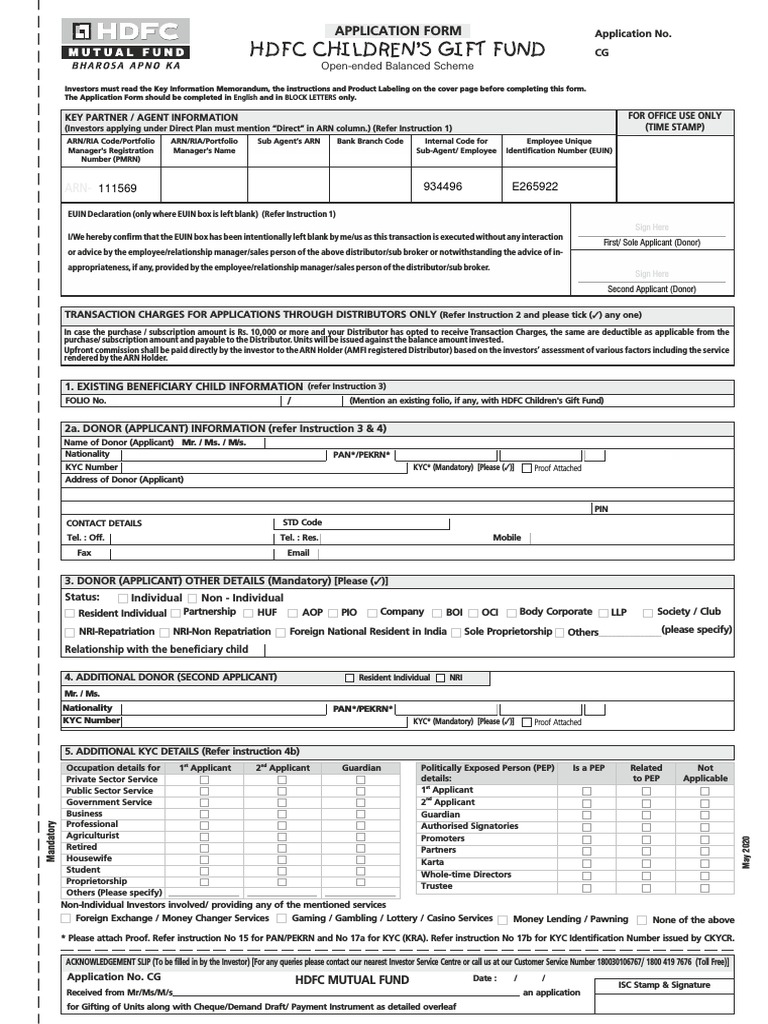 HDFC Children Fund Form | PDF | Cheque | Identity Document