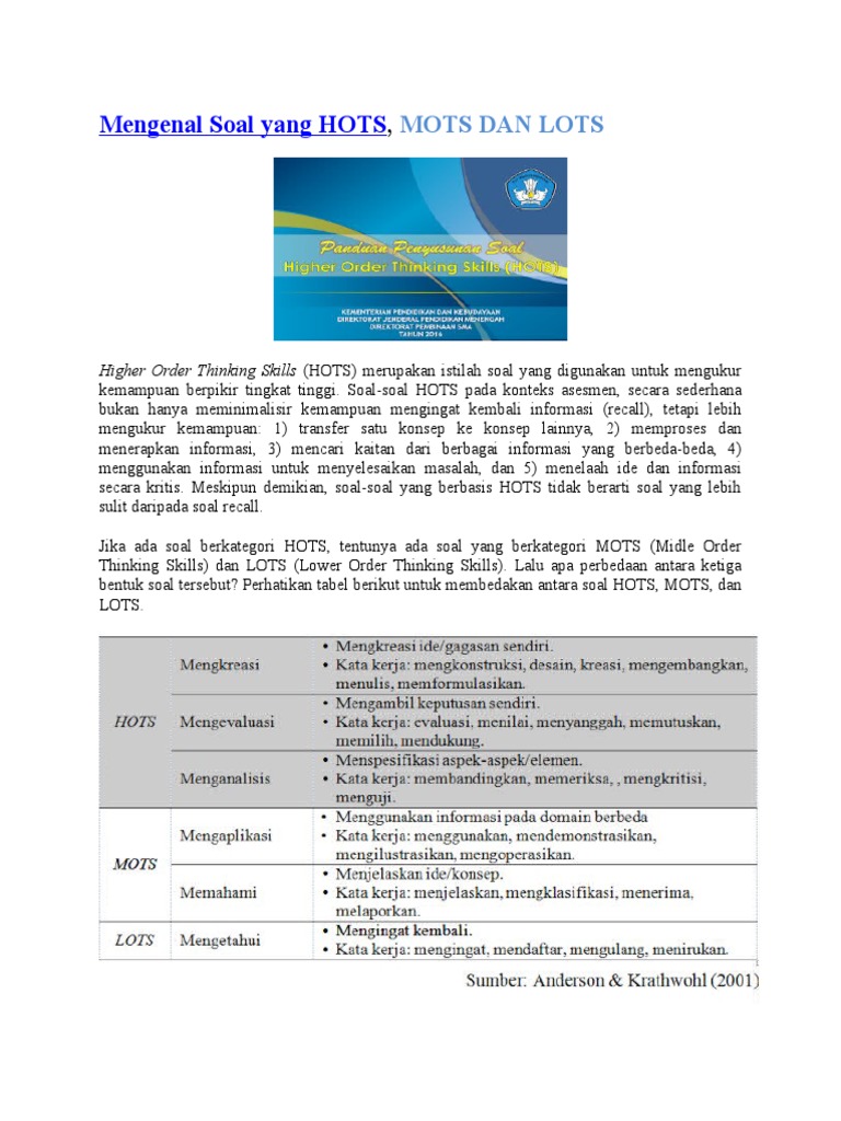 5 Mengenal Soal Yang HOTS MOTS DAN LOTS | PDF