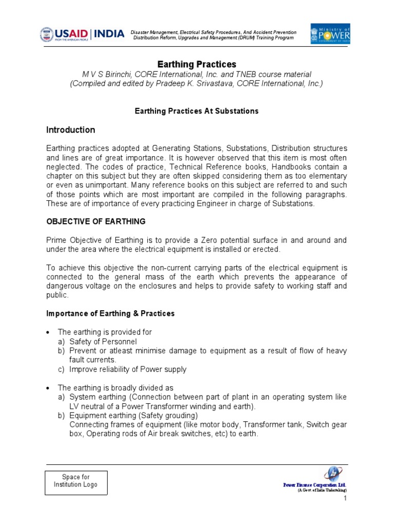 Earthing Practices | PDF | Electrical Substation | High Voltage