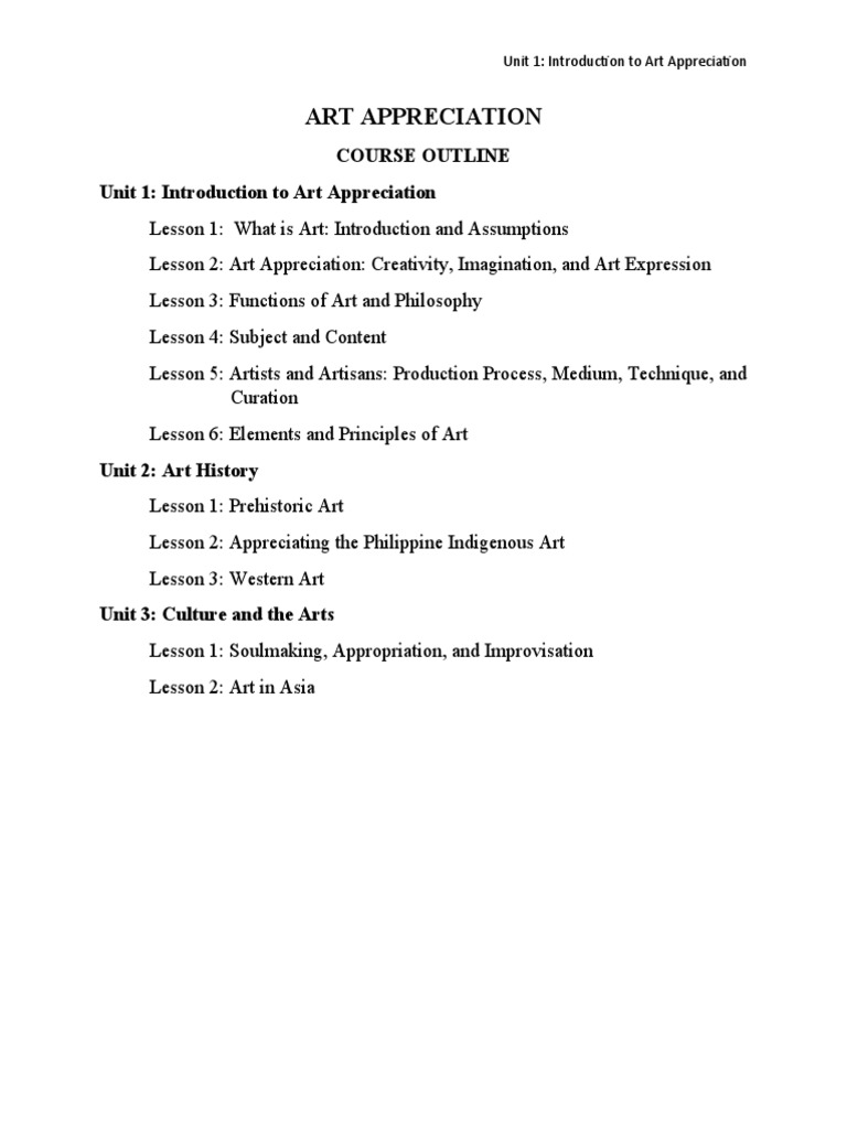 Course Outline Unit 1: Introduction To Art Appreciation | PDF ...