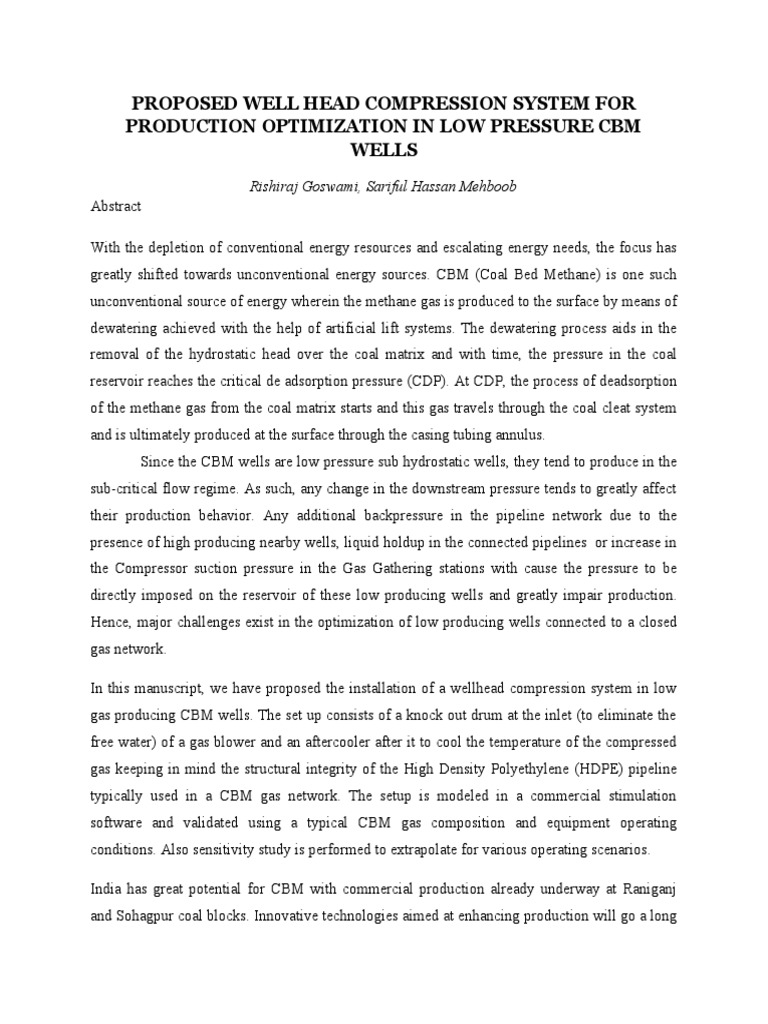 Proposed Well Head Compression System For Production Optimization in ...