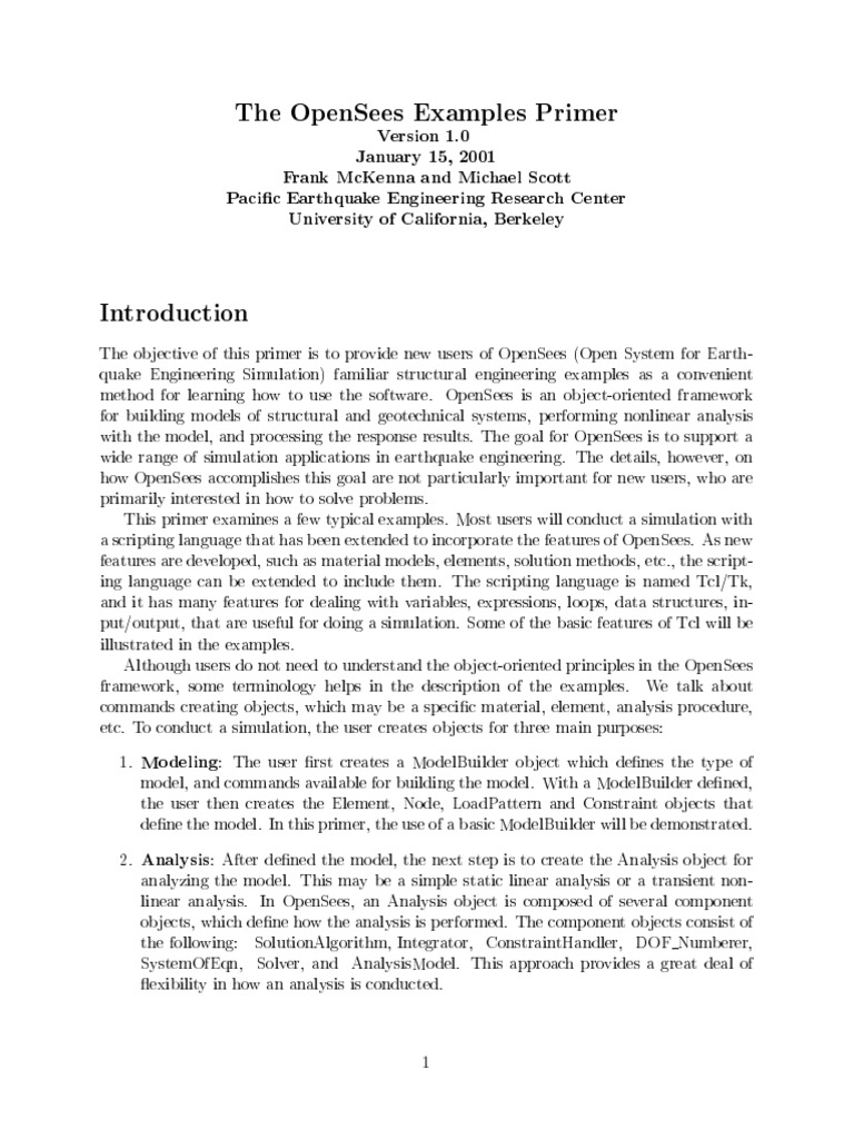The Opensees Examples Primer | PDF | Nonlinear System | Simulation